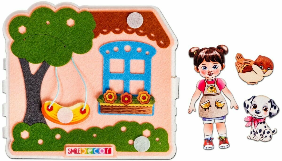 Развивающая книжка-игрушка Smile Decor "Летний домик", тактильная книжка, настольная игра на липучках, кукольный домик из фетра, сюжетно-ролевой набор