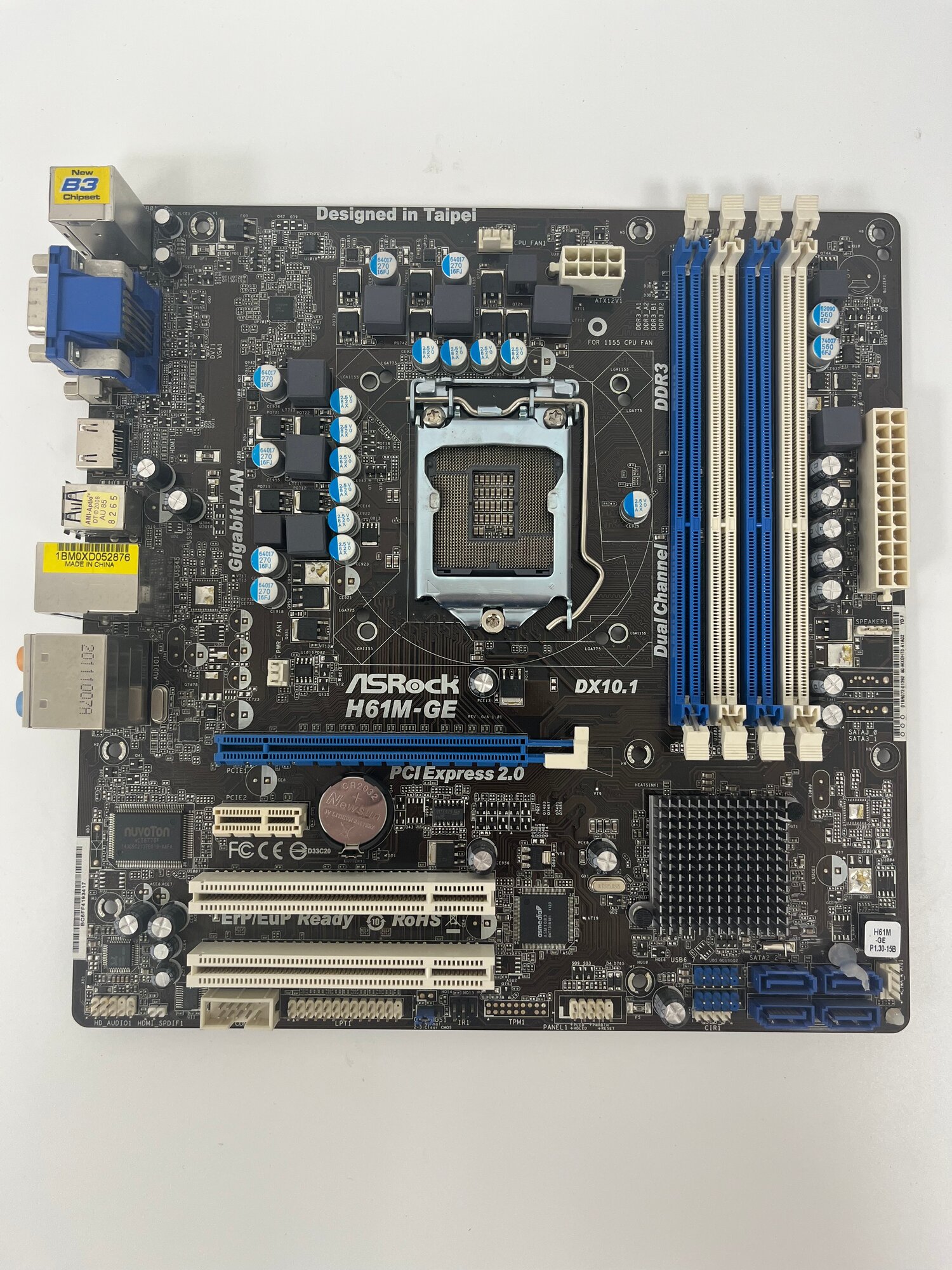 Материнская плата ASRock H61M-GE с сокетом LGA 1155 и чипсетом Intel H61