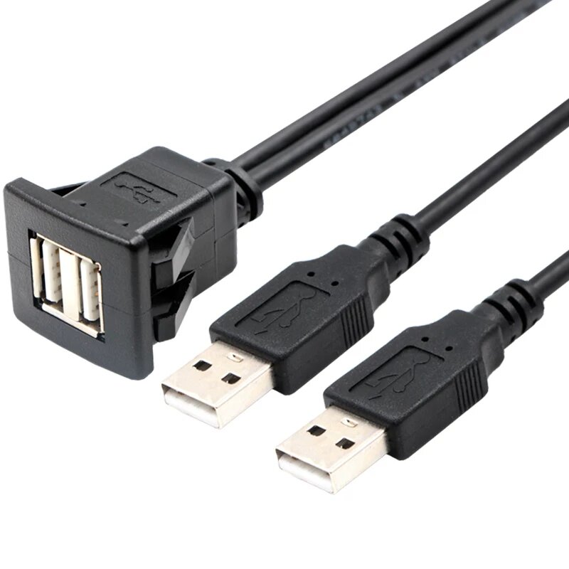 Двойной порт USB 2.0 удлинитель с креплением для приборной панели автомобиля - 1м черный