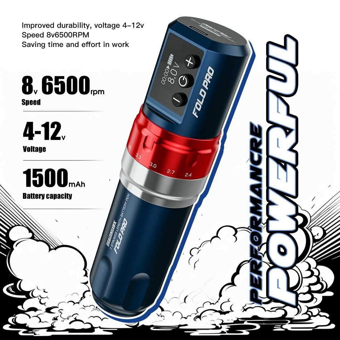 Беспроводная тату машинка Для татуировок регулируемый ход - Dragonhawk Fold Pro 2 batteries