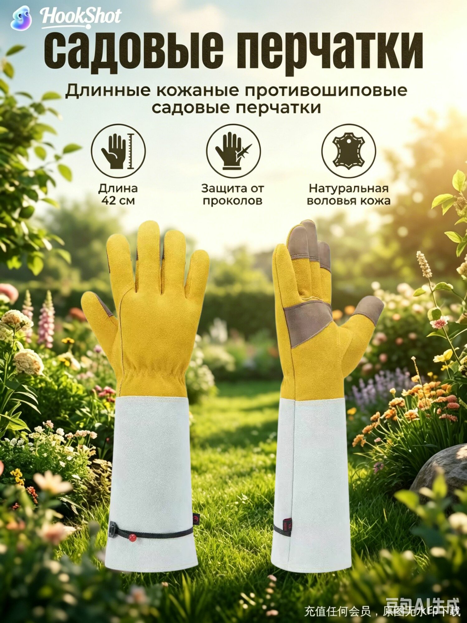 Садовые перчатки из натуральной кожи, длинные 42 см, противошиповые, защитные для роз, кактусов и садовых работ