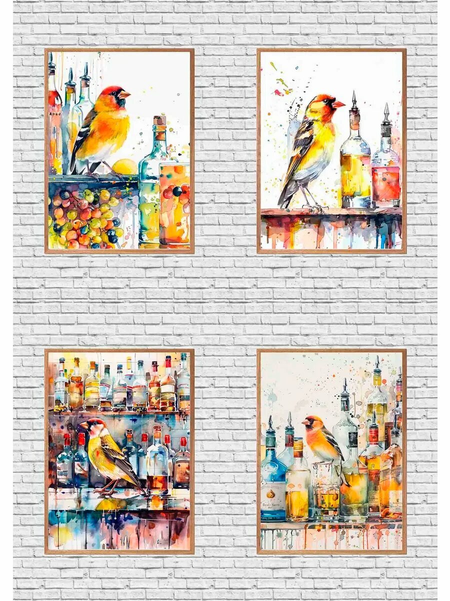 Птица-щегол-Бармен, 4 Плаката, 30x21см