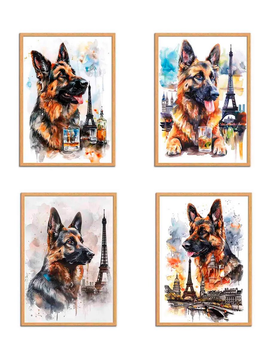 Немецкая овчарка Пьет Виски, 4 Плаката, 30x21см