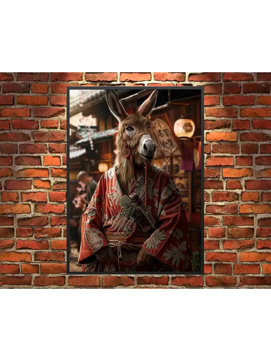 Осел Сельскохозяйственное животное Самурай 1, Плакат 30x42см