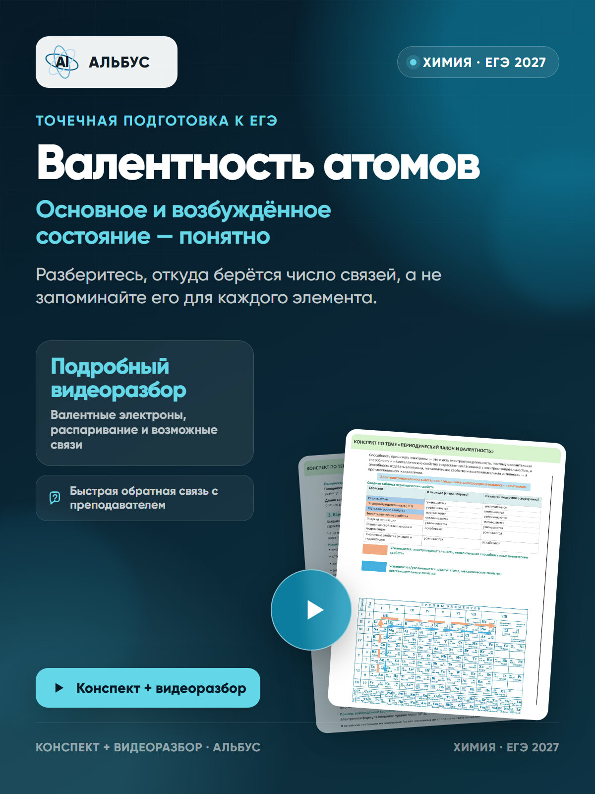 ЕГЭ-2027 по химии: валентность и возбуждённые состояния — конспект и видео Альбус