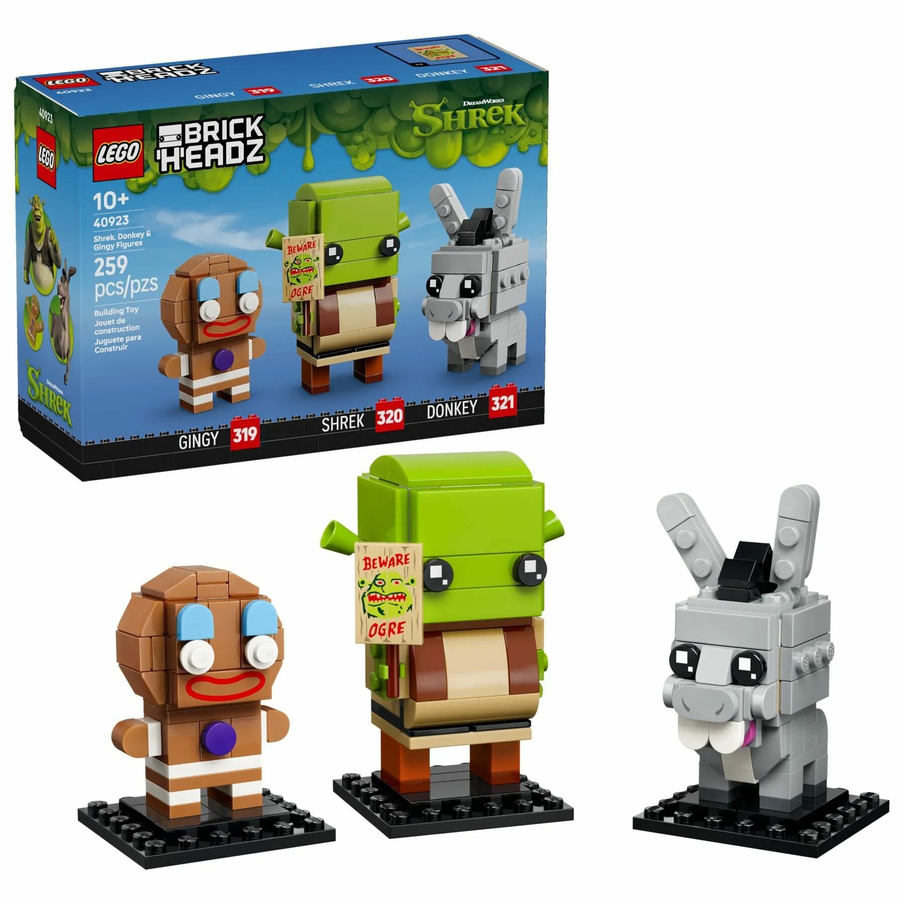 Конструктор LEGO BrickHeadz Dreamworks 40923 Фигурки Шрека, Осла и Пряни, 259 дет, 10+
