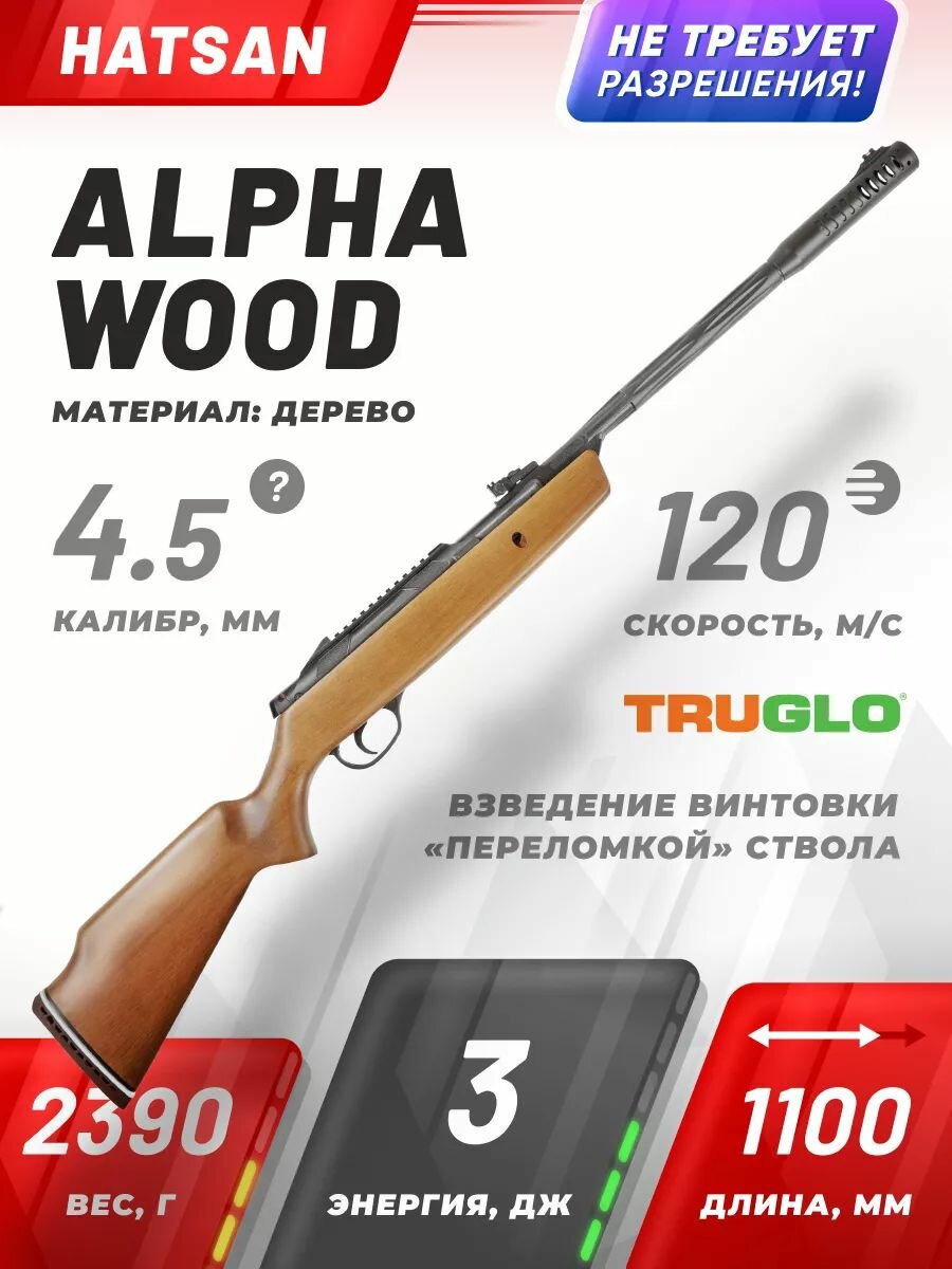 Пневматическая винтовка Hatsan Alpha W 3 Дж. Кал. 4,5мм (переломка. Дерево)