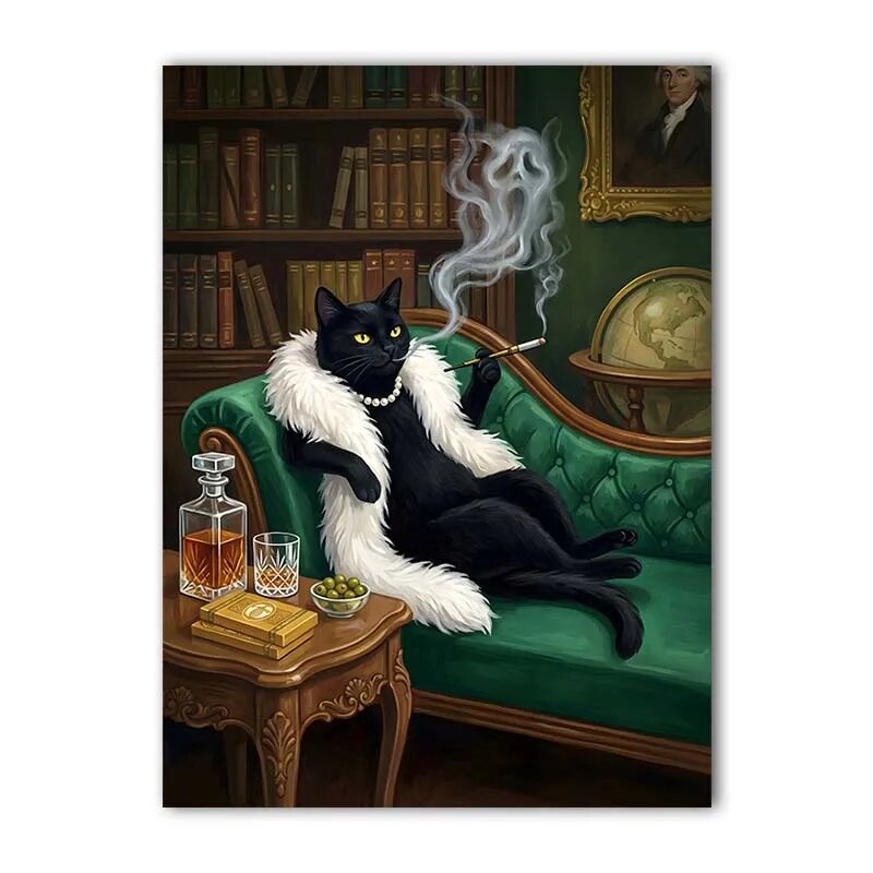 Настенная картина TAAWAA "Черный кот и сигарета", печать на холсте 04, 15x20cm No Frame