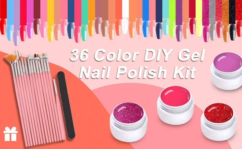 Набор гельлаков Anself 36 цветов по 8ML, УФгель для ногтей, пигмент, строительный гель, блестки, кле