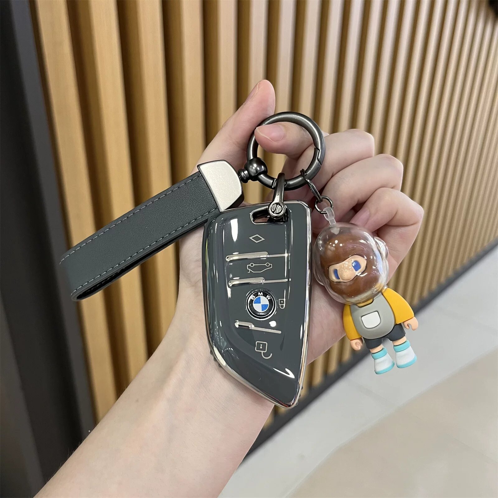 Серый и темно-серый чехол для ключа BMW с твердой полосой, дизайн шеф-повара, 1 шт