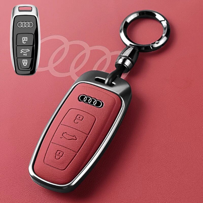 Алюминиевый чехол для брелока Audi A6L, A7L, Q7, Q8, Q6, Q5, Q4, ETRON - Вулканический красный, Удобный зажим