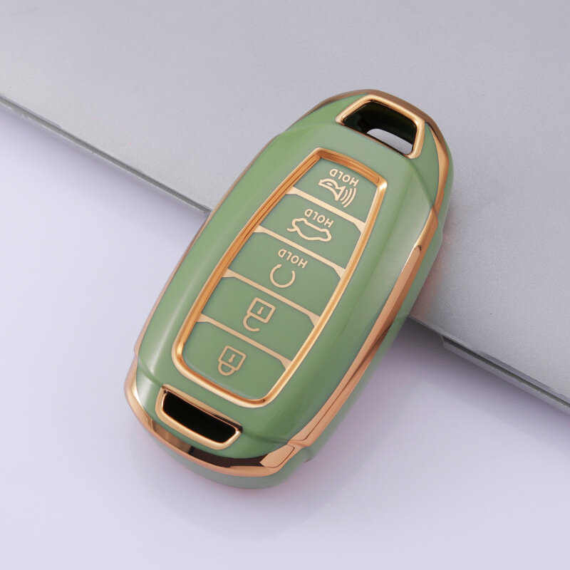 TPU чехол для автомобильного ключа для Hyundai Sonata, Accent, ix25, ix35, Fiesta - зеленый, 5-клавишный