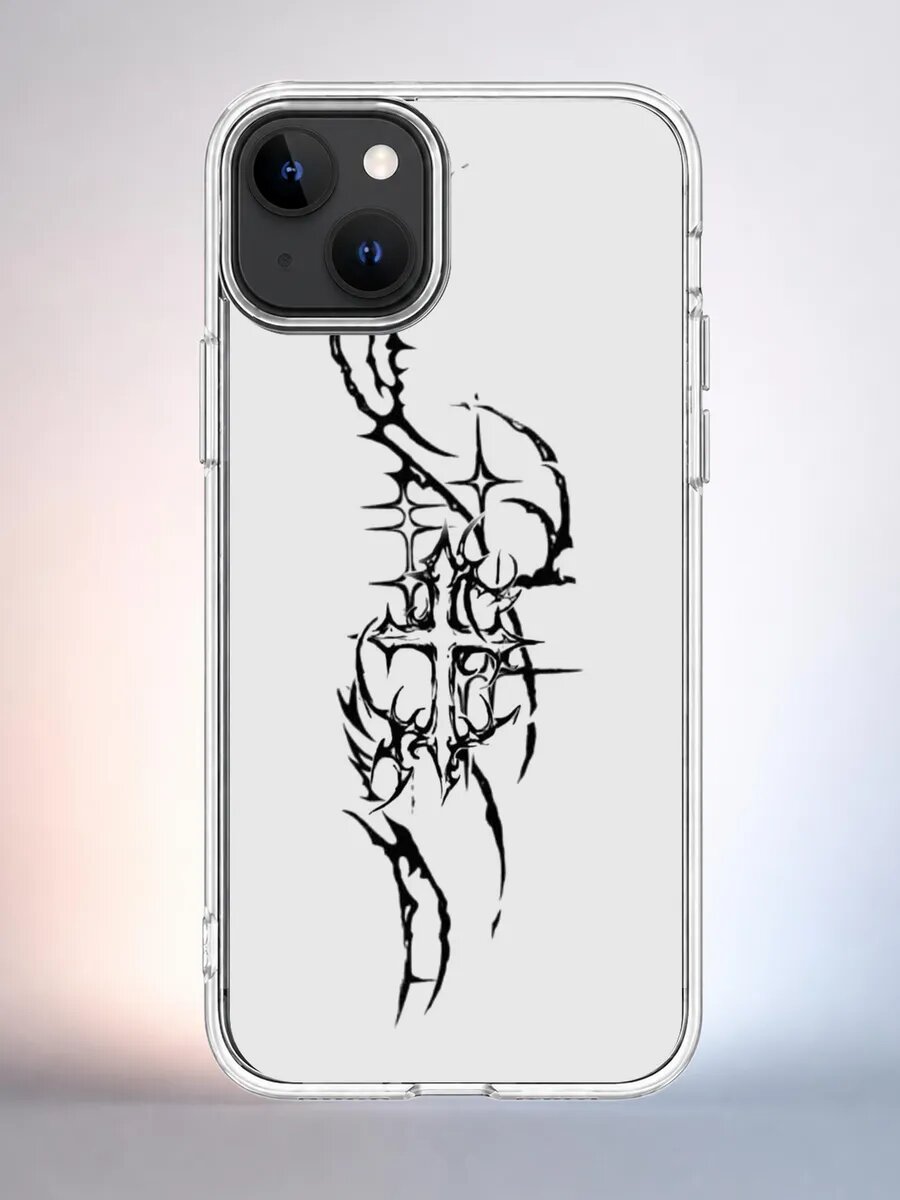 Чехол iPhone 13 трайбл-крест силиконовый прозрачный