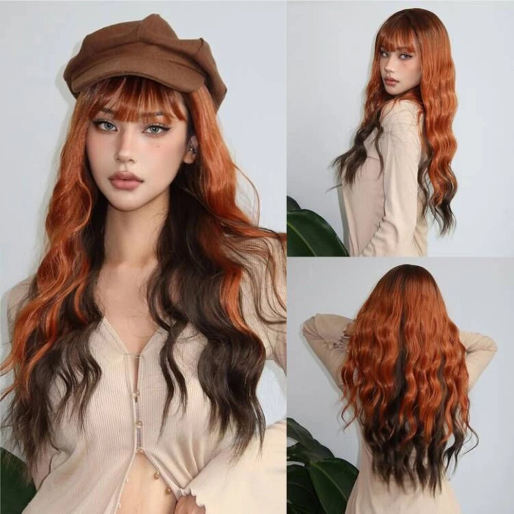 Синтетический парик EASIHAIR оранжевый длинный волнистый Коричневый, Wig-WL1197-1