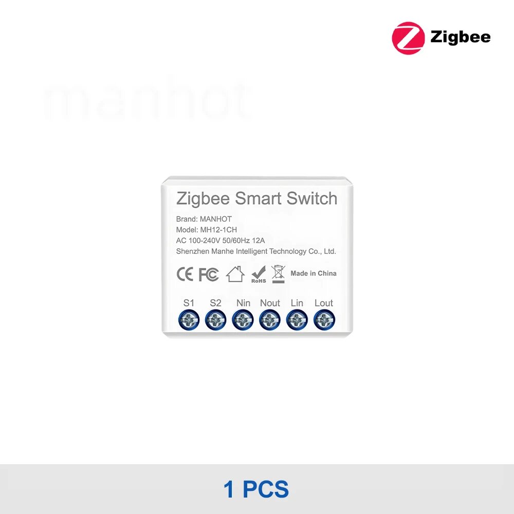 MANHOT ZigBee3.0 Умный выключатель белый 12A Zigbee 1Pcs