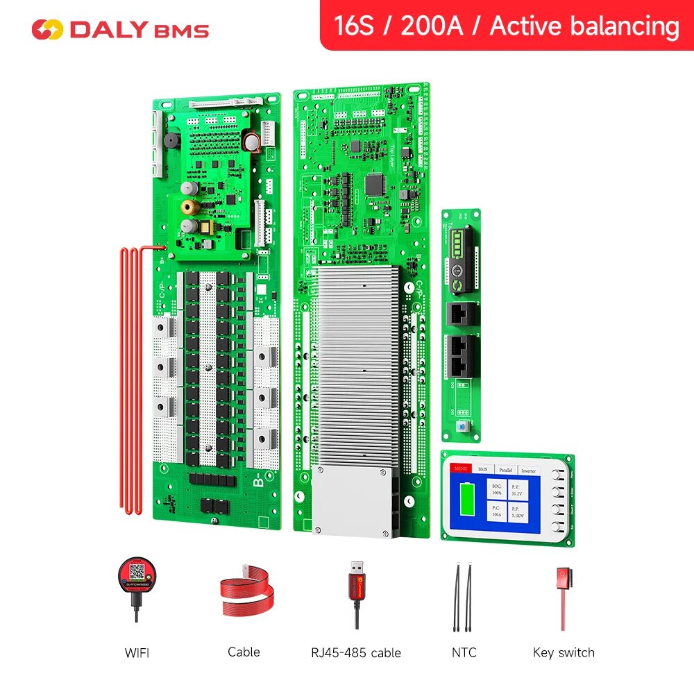 Daly Smart Active Balance BMS для домашнего хранения энергии 16S 200A WIFI LCDBMS