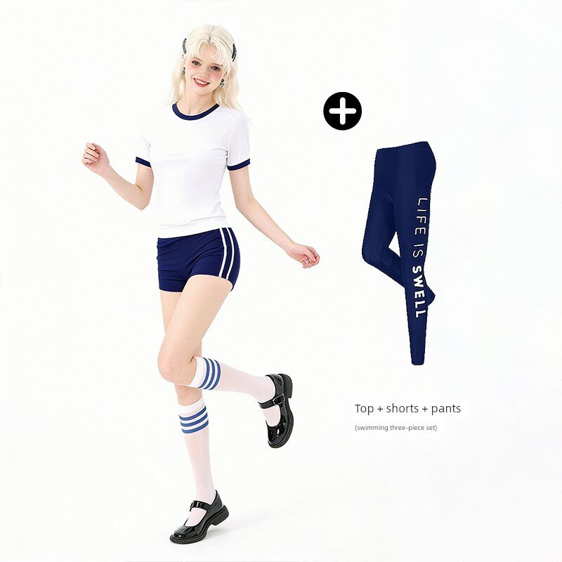 Женский комплект с коротким рукавом, темно-синими шортами и длинными штанами QS, размер XL