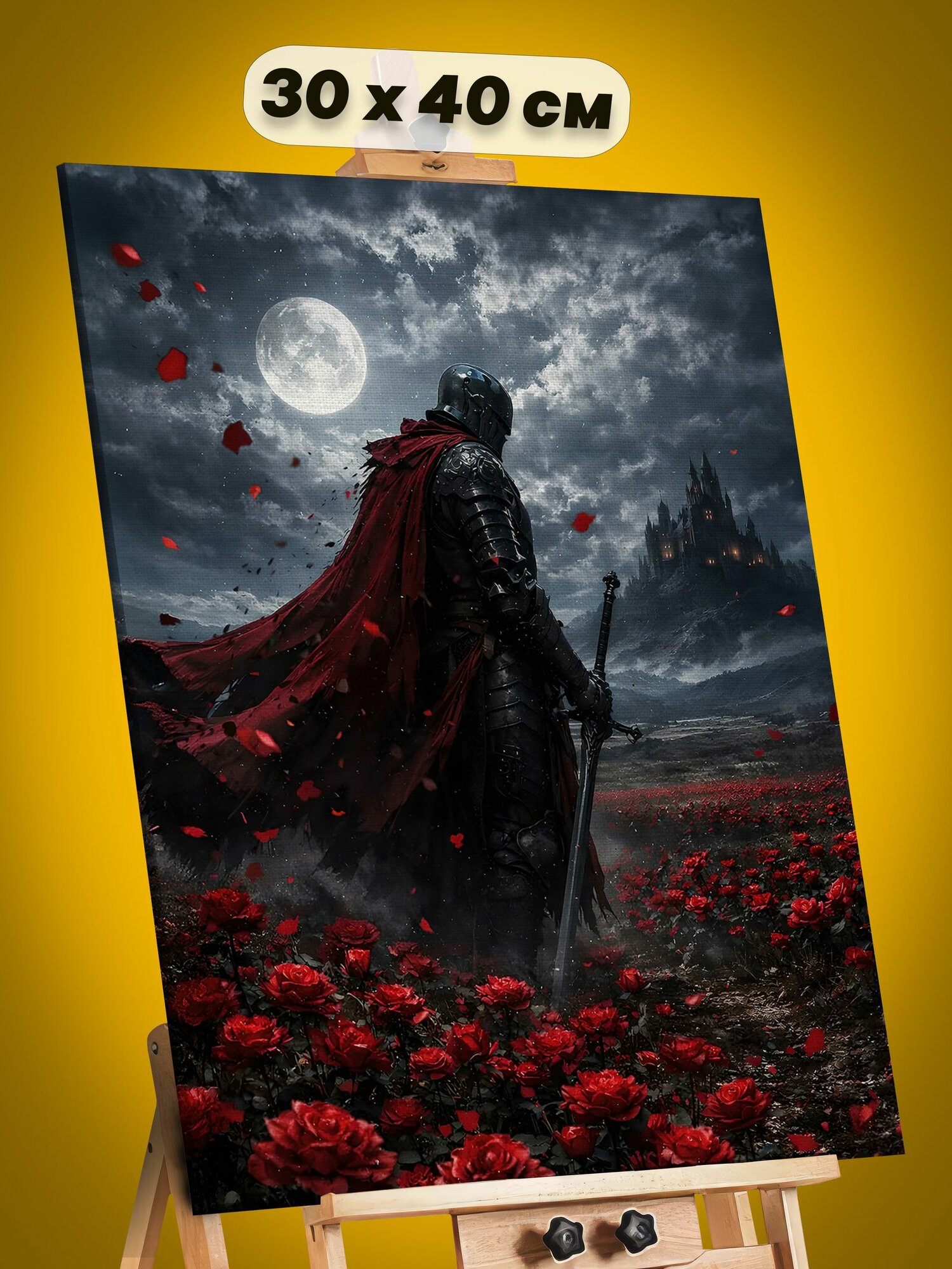 Картина на стену Темная фэнтези рыцарь замок 30x40