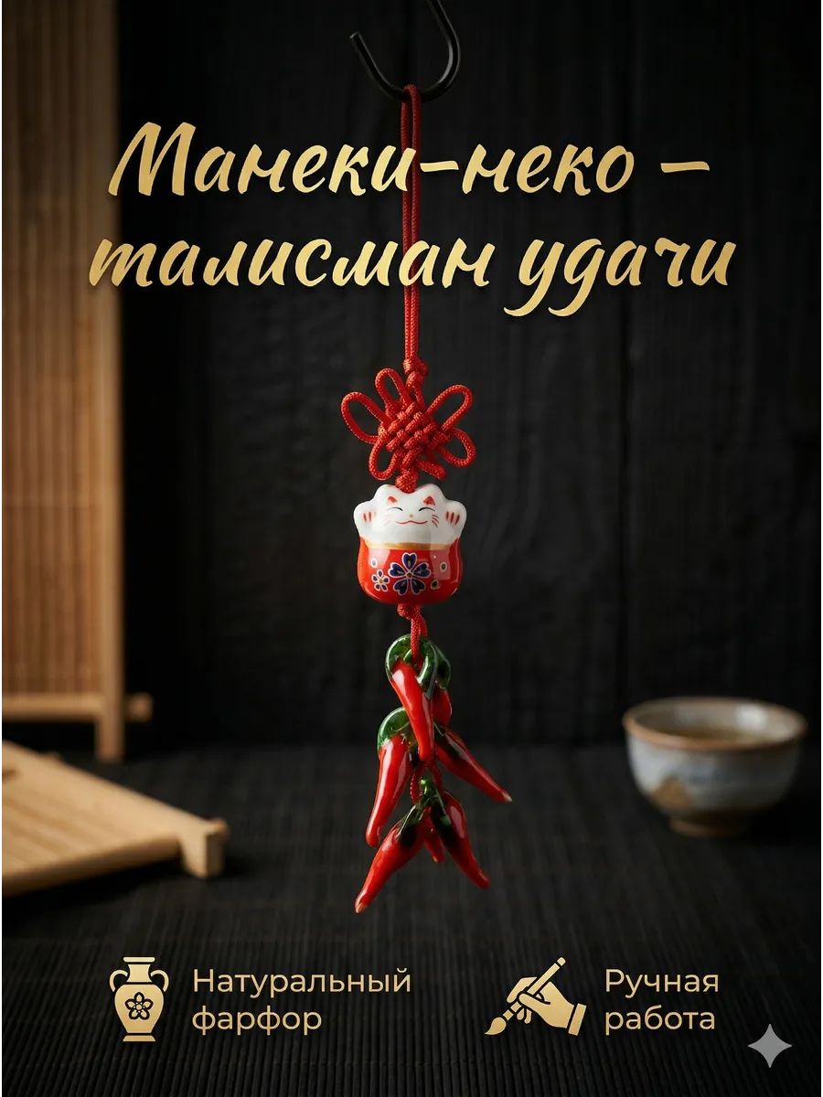 Манеки-неко оберег в машину и дом, талисман удачи фарфор