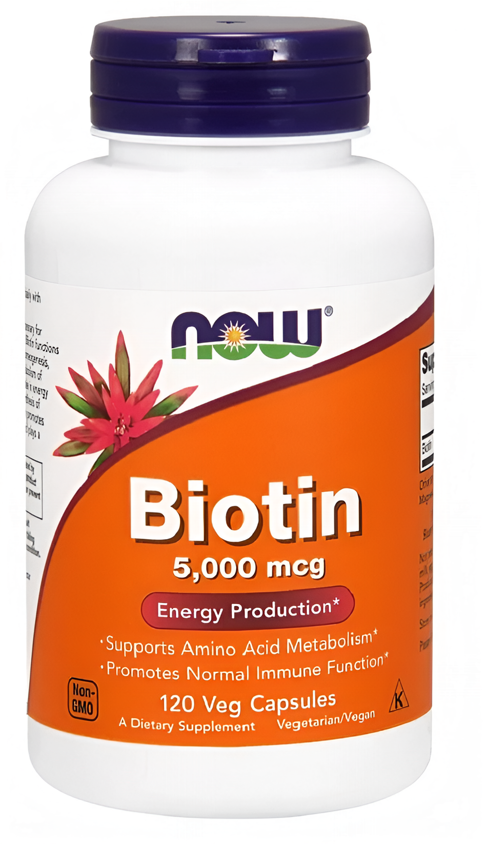Витамин B NOW Biotin 5.000 mcg 120 вег. капс, для ногтей, волос и кожи
