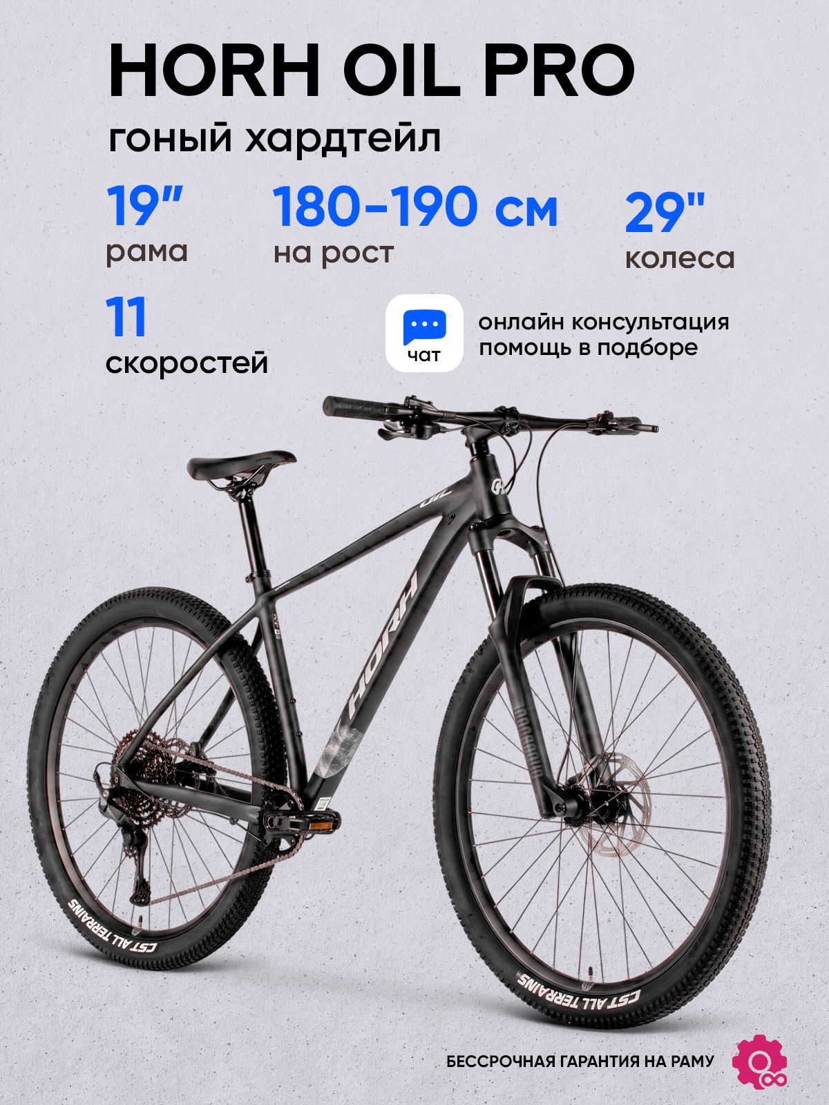 Велосипед горный HORH OIL PRO 29" черный, мужской, 11 скоростей, 19" рама