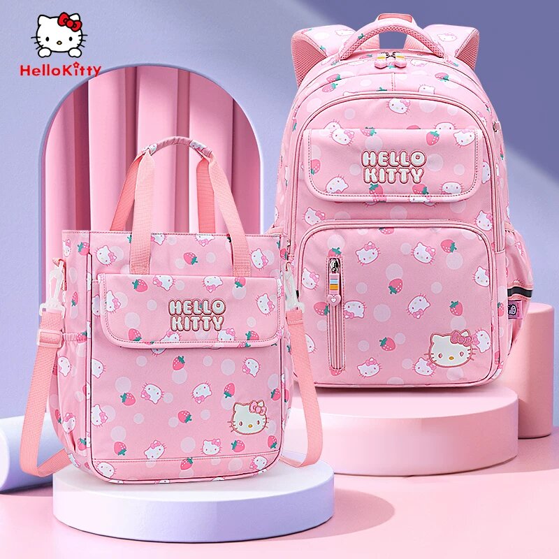 Рюкзак Hello Kitty маленького размера розового цвета с учебной сумкой для девочек 1-6 классов