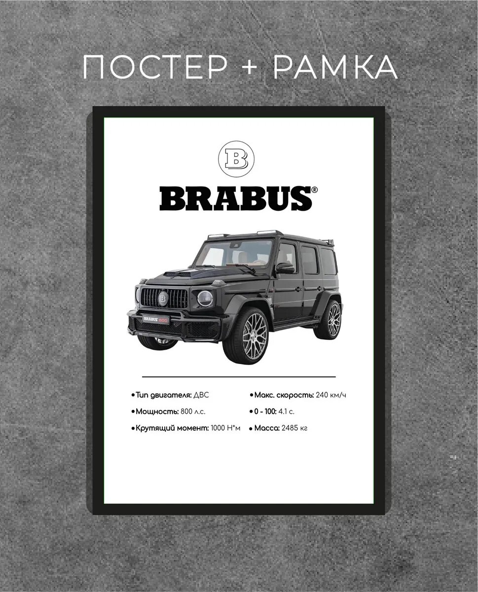 Постер mercedes brabus 800 в рамке A4 / Интерьерный декор для дома, офиса, подарок автолюбителю, другу, парню