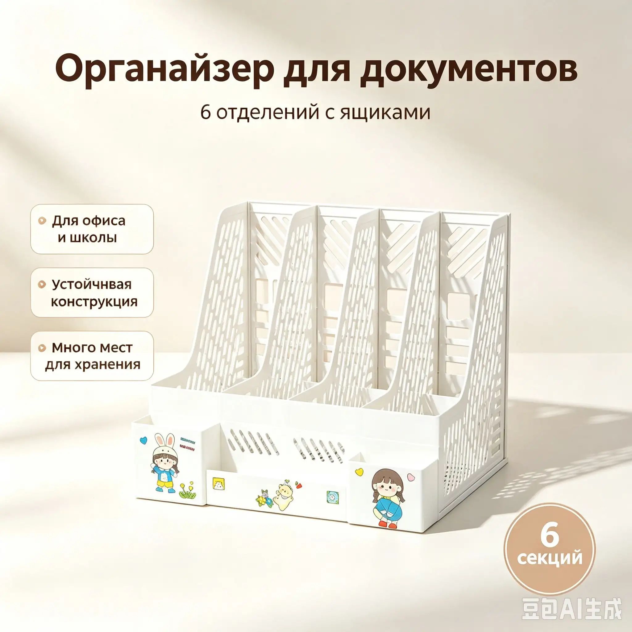 Органайзер для документов на столе 6 секции, пластиковый подставка для бумаг с подставкой для ручек, фиолетовый, для школы и офиса