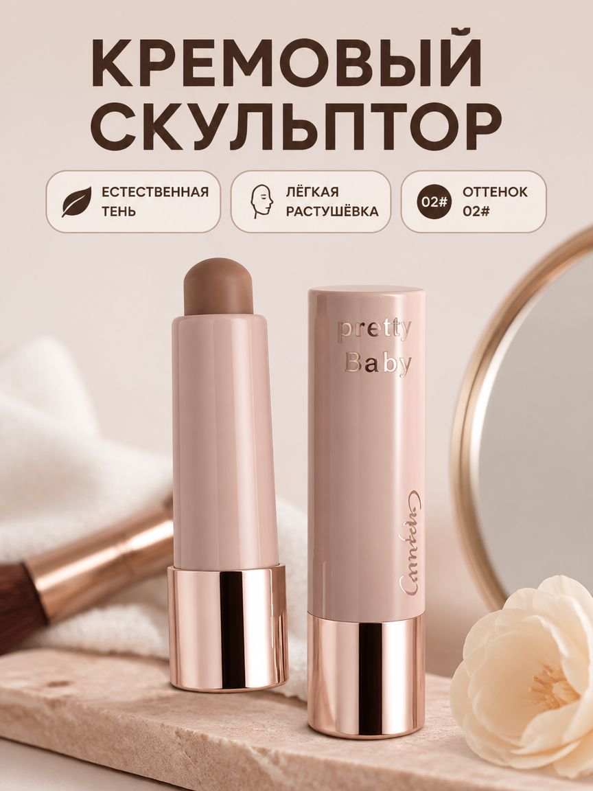 Контуринг-карандаш для лица с эффектом сияния, водостойкий: оттенок 02#, 4,3 мл