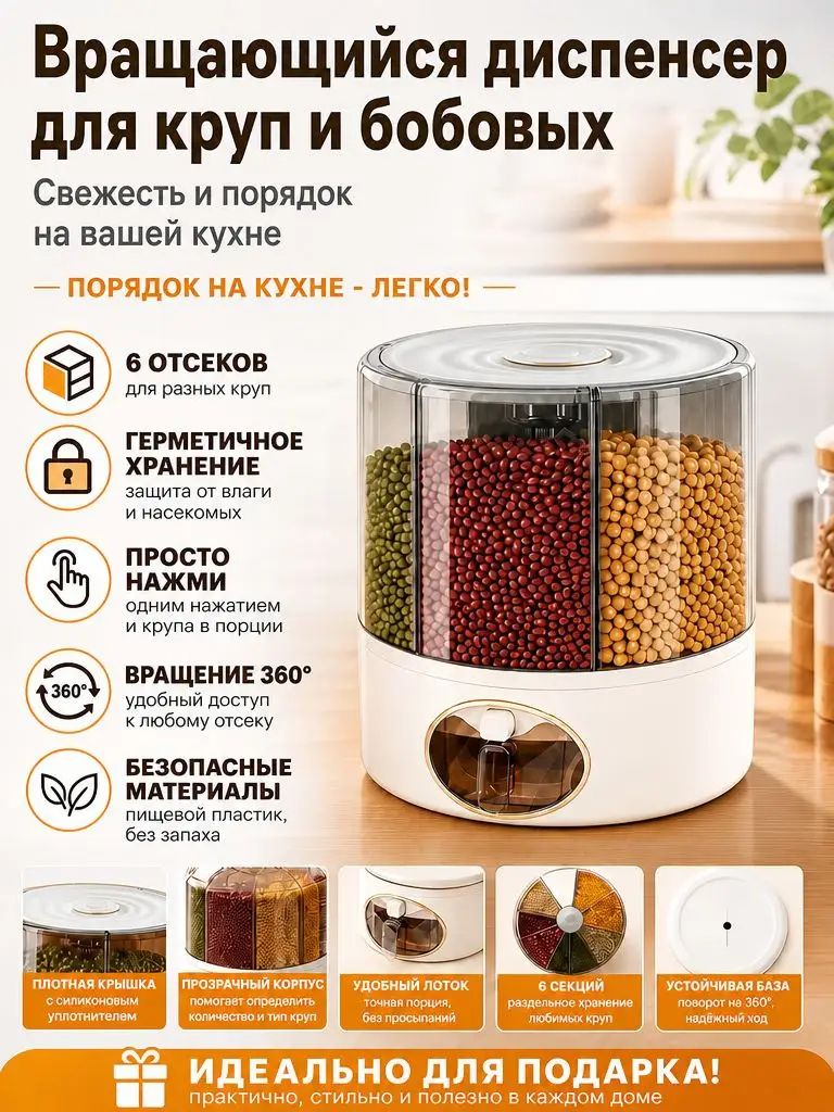 Банка для сыпучих продуктов 6000 мл 1 шт abs пластик
