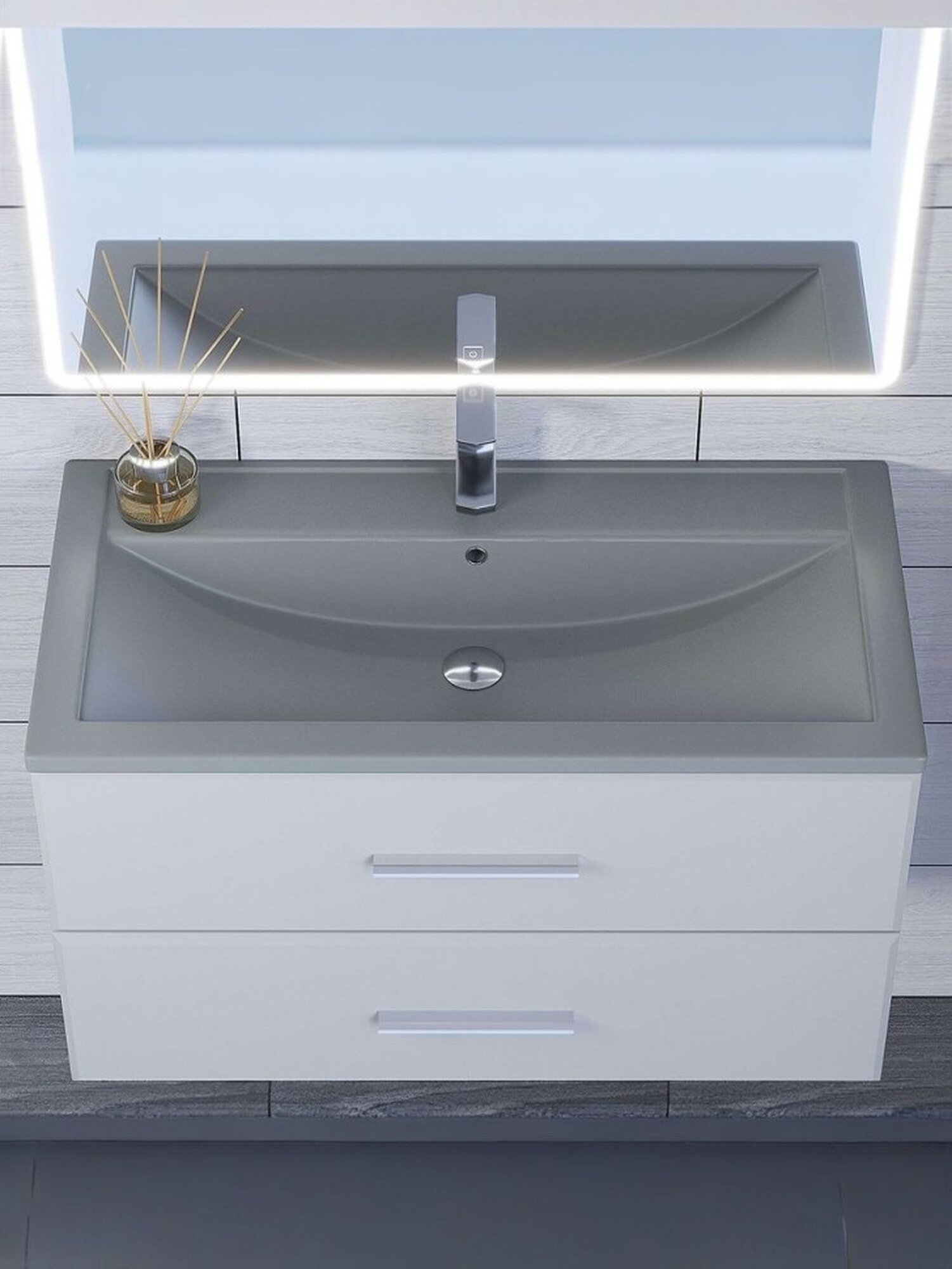 Раковина для ванной кварцевая Uperwood Foster Quartz 80х45,5х17,5 см, серая матовая, бетон