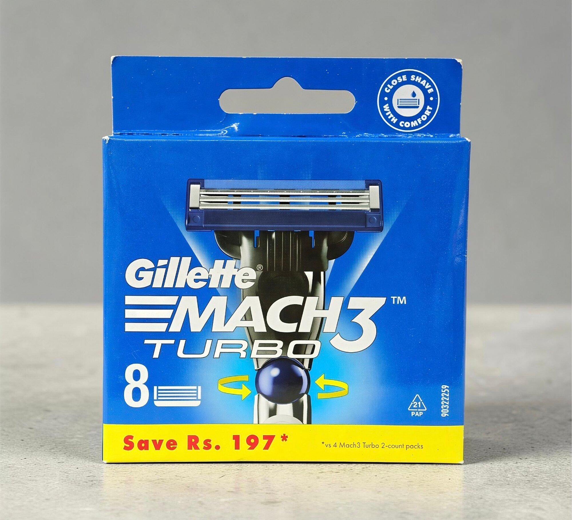 GILLETTE Mach 3 Turbo Сменные кассеты для бритья с 3 лезвиями, мужские, 8 шт