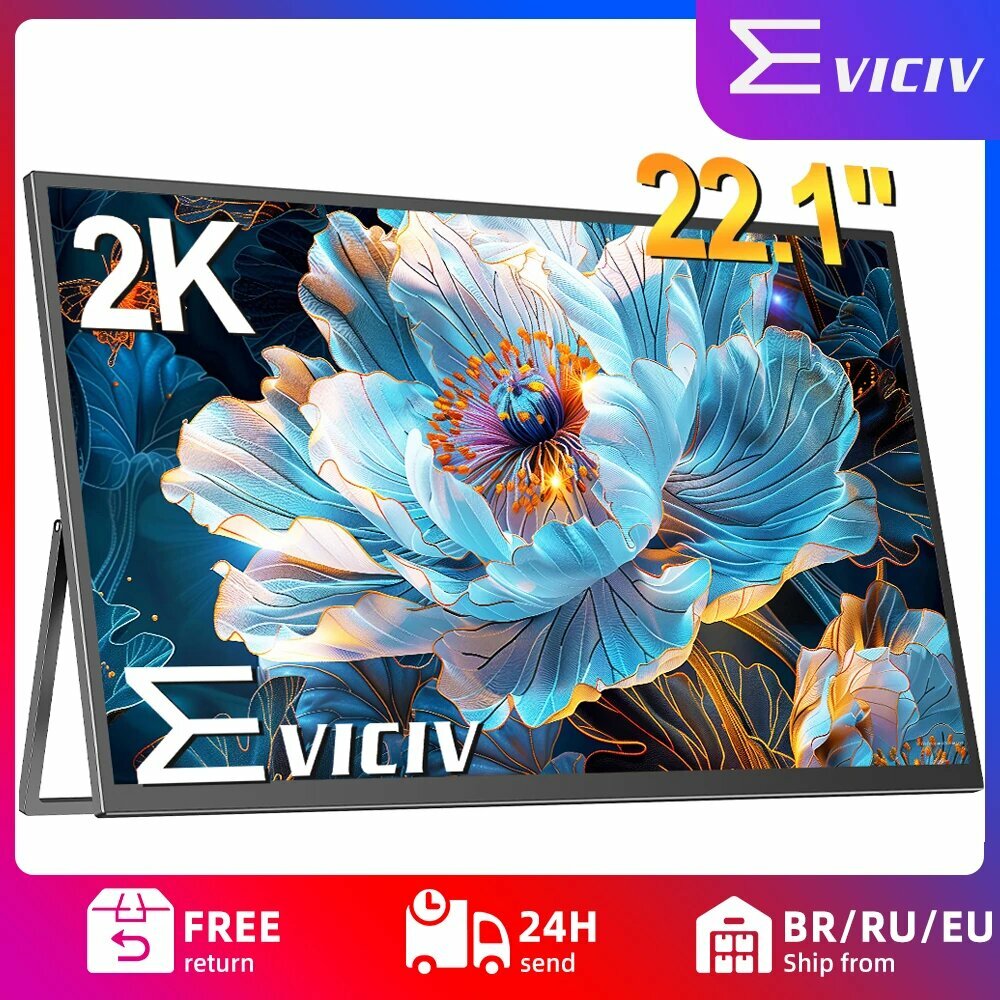 EVICIV 2K 22-дюймовый портативный монитор с IPS-экраном 2560 x 1440, интегрированной подставкой, mini HDMI, USB C для ПК, ноутбука, мобильного телефона, Xbo