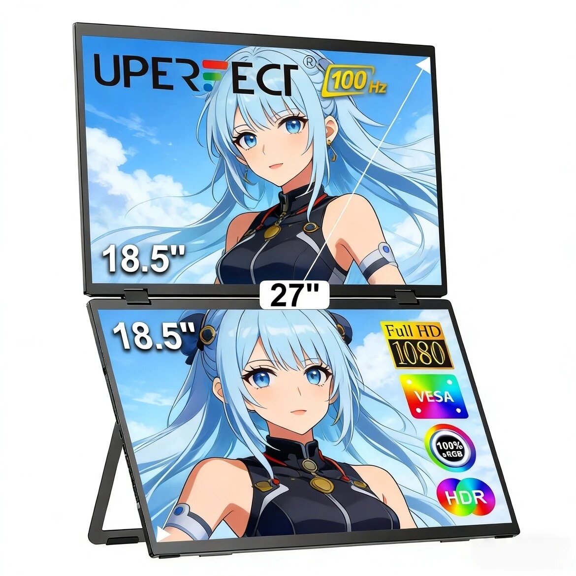 UPERFECT 18" FHD 100Hz Двойной портативный монитор 100% sRGB Портативный складной дисплей для расширения экрана ноутбука с Type-C HDMI VESA
