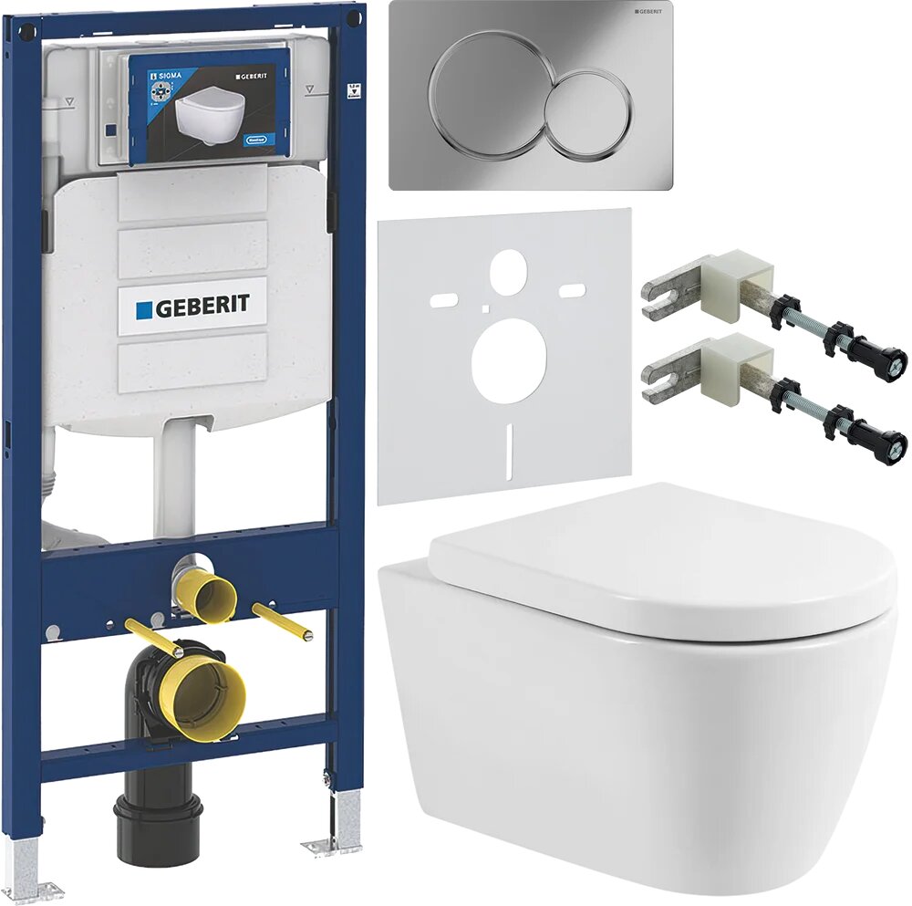 Комплект 6 в 1 Унитаз подвесной BelBagno Марино (Marino) BB105CHR, безободковый / Сиденье BB105SC, с микролифтом, петли хром / Инсталляция Geberit Duofix UP 320 111.300.00.5 (111.950.00.6), Кнопка Si