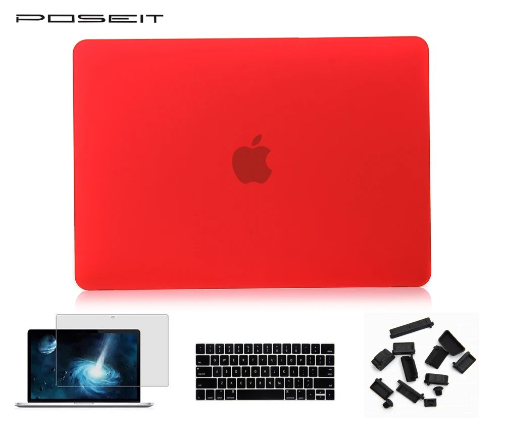 Матовый жесткий чехол + силиконовый чехол-клавиатура yicana для Macbook Pro 15 дюймов Красный, Red