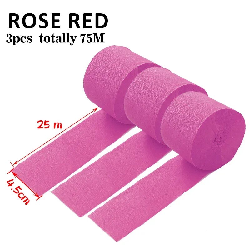Креповые бумажные ленты Mr Joke, 3/6 рулонов, разноцветные Розовый, rose red-3pcs