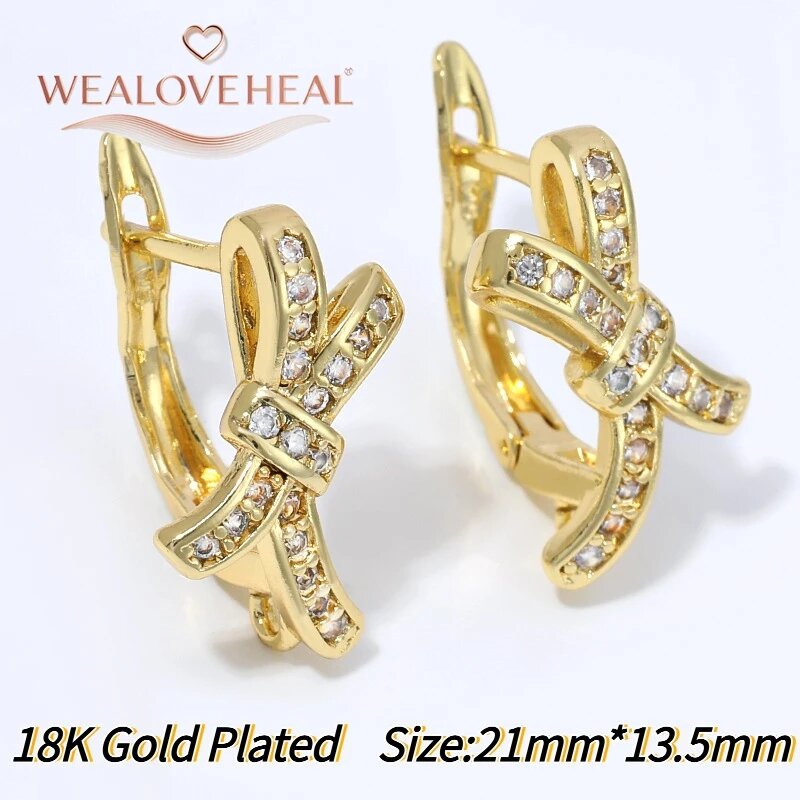 Крючки для сережек WEALOVEHEAL золотые латунные бабочки с кристаллами 18K Gold Plated