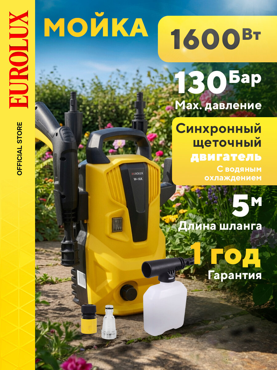 Мойка высокого давления с барабаном 130 бар, 1600вт Eurolux W-16X