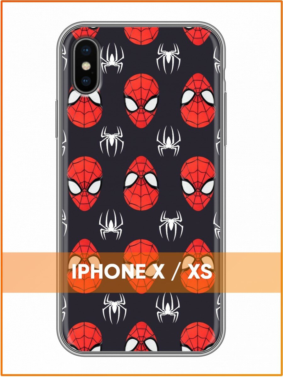 Чехол для Iphone x10 с принтом Человек паук с силуэтом паука (Айфон Х)