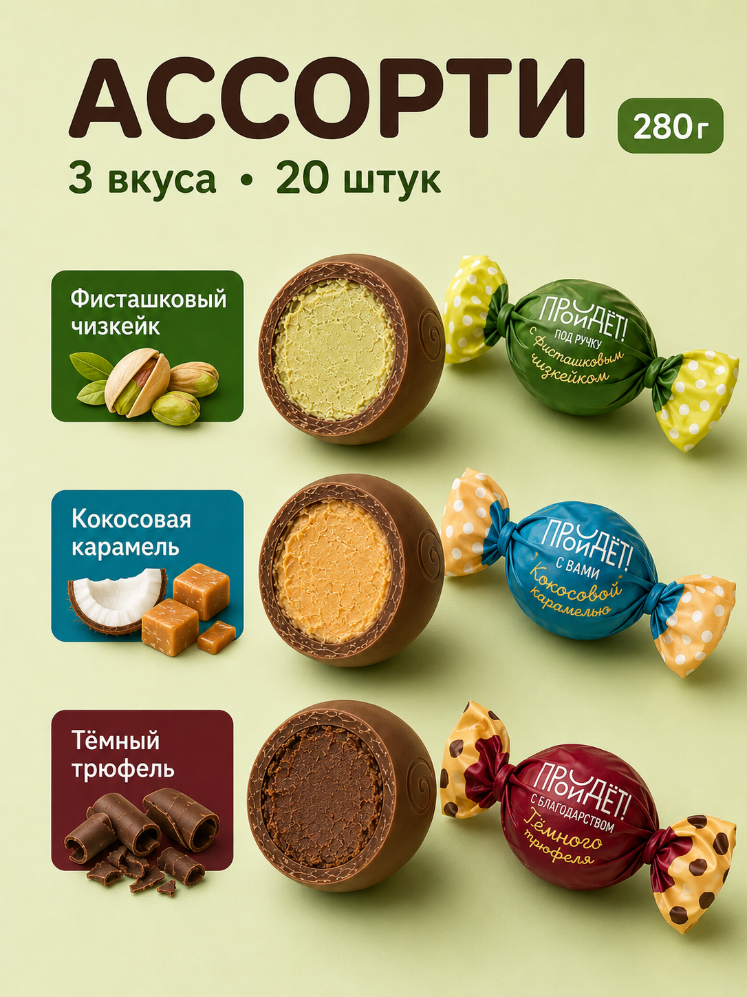Конфеты ассорти Tomer шоколадные с начинкой, 250 г, набор 3 вкуса для подарка