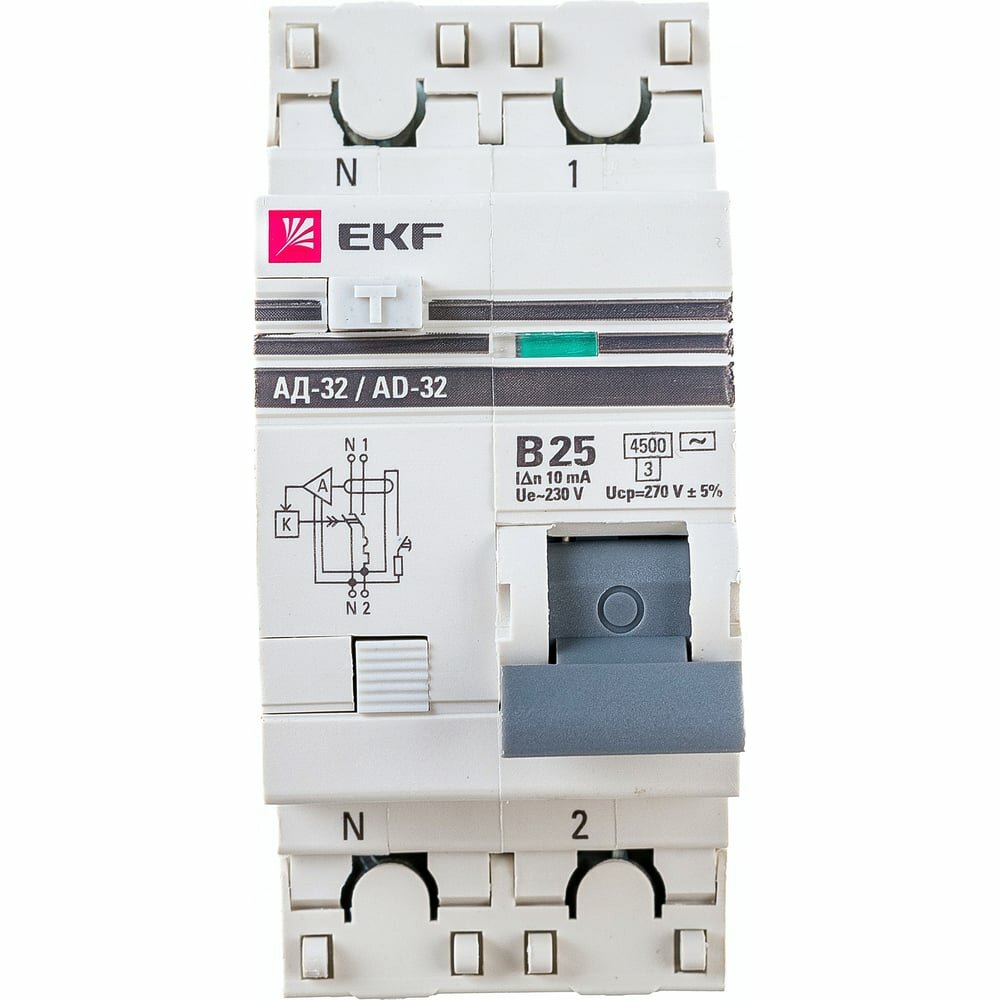Дифференциальный автомат EKF PROxima АД-32, 1P+N, 25А/10мА, 4,5кА DA32-25-B-10-pro