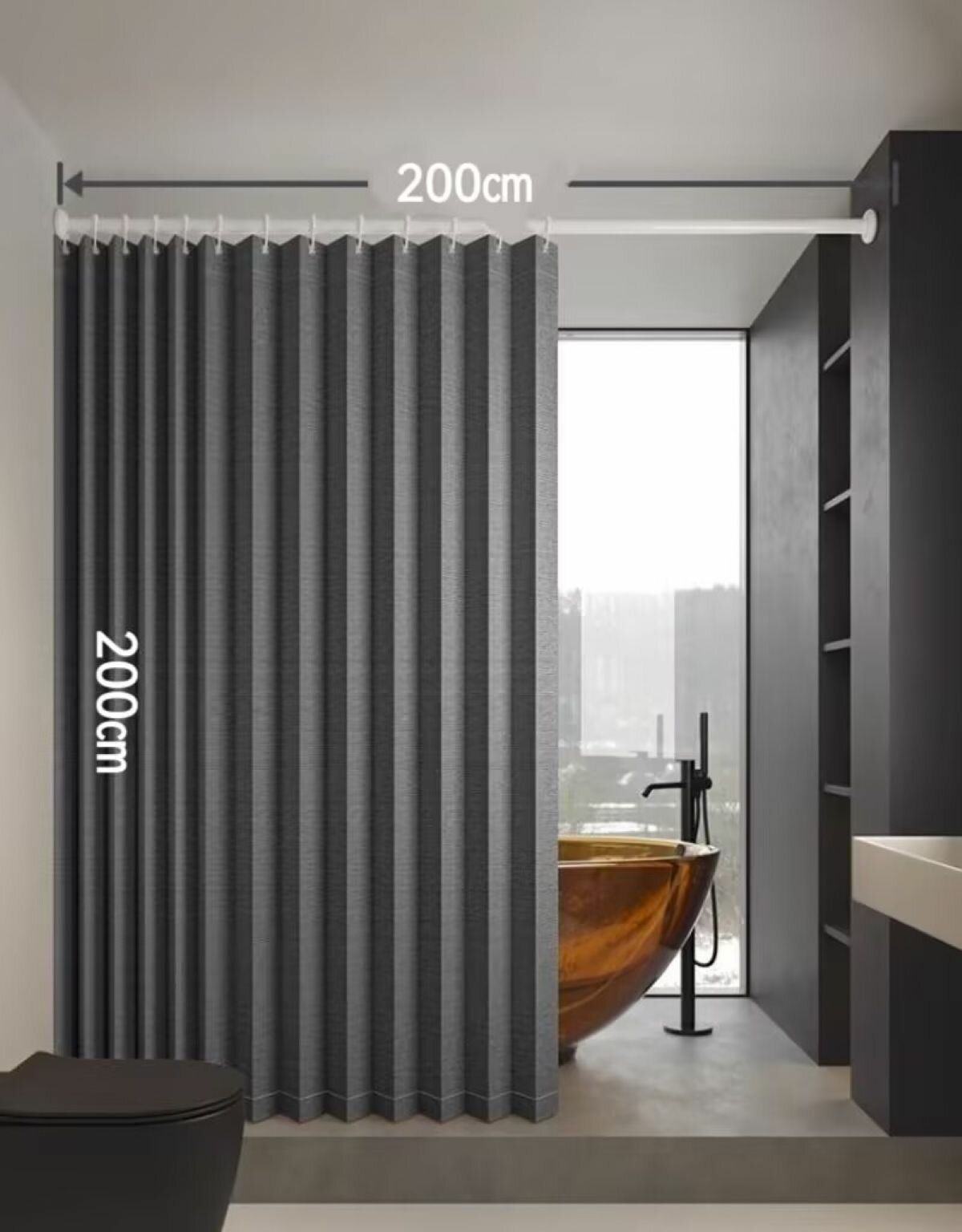 200x200 cm Shower Curtain Foldable Shower Screen Bathroom Door Curtain Waterproof and Moldproof