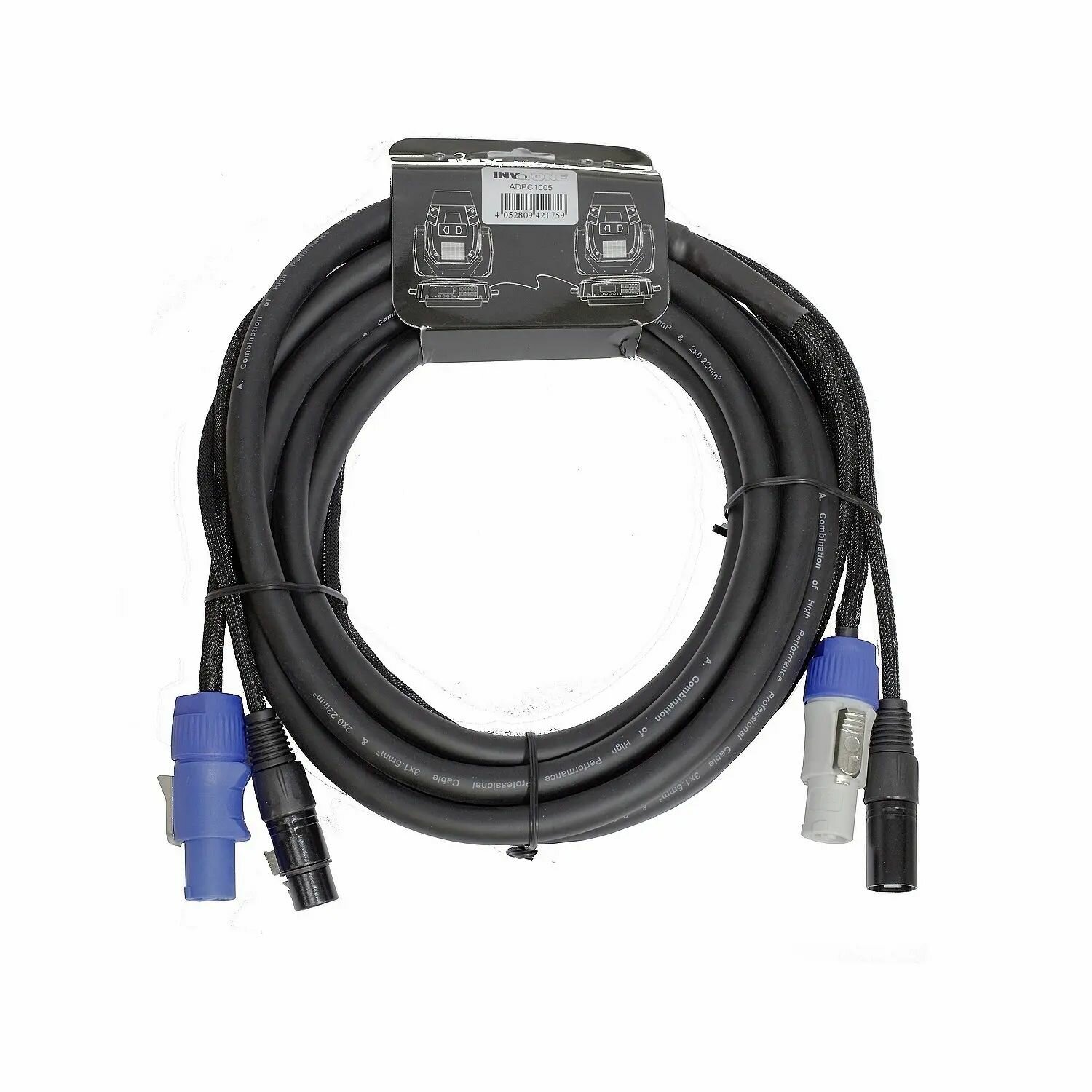 Смежный кабель Invotone ADPC1005 PowerCon in/out - XLR DMX in/out