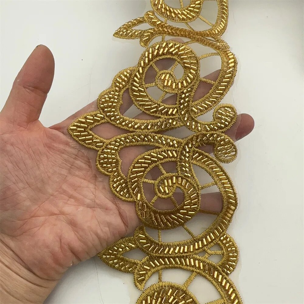Кружевная тесьма серебряная с бисером, 5 ярдов