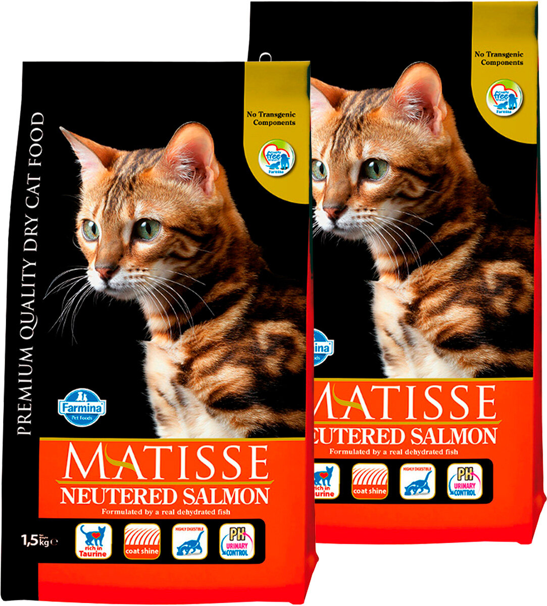 Корм сухой Matisse Neutered Salmon для взрослых кастрированных котов и стерилизованных кошек, лосось, 1,5 кг 2 шт