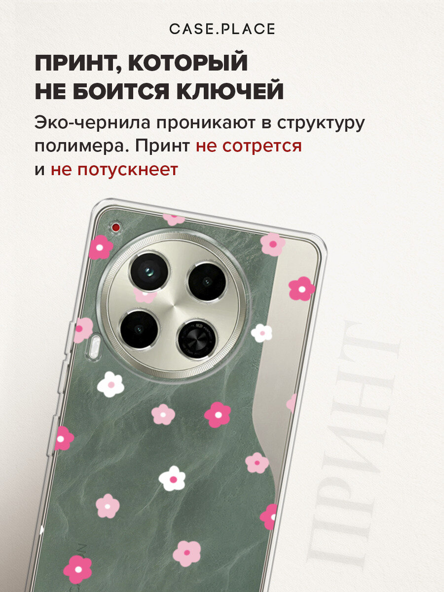 Чехол на Tecno Camon 30 5G / Текно Камон 30 5G с принтом "Весенние цветочки рисунок", прозрачный — фото 1