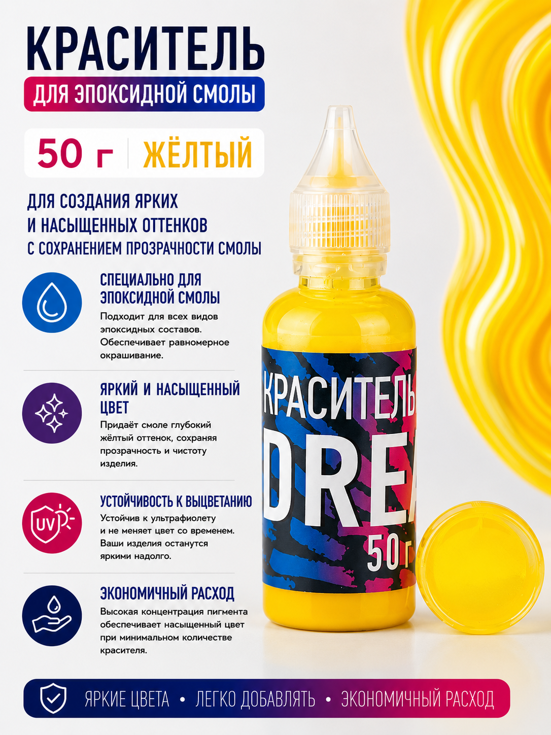 Краситель для эпоксидной смолы Poly Max Dream желтого цвета 50 г.