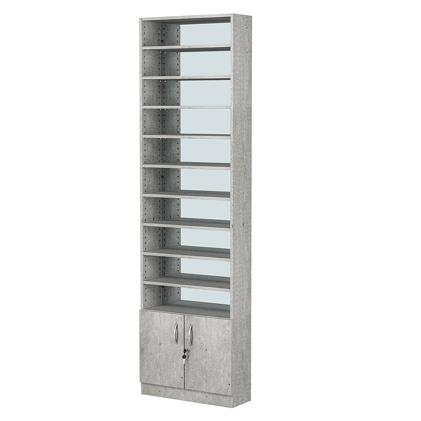 Стеллаж из ДСП с 9-ю полками 200x900 мм серии LEVEL-9 №10-2 (З/C - зеркало), Метрополитан Грей