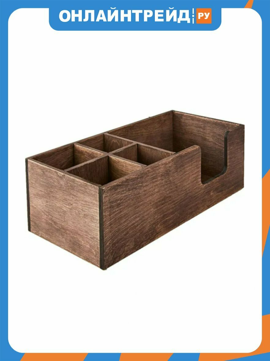 Подставка барная Ppwood для салфеток и столовых приборов, 5 отделений, фанера, 30х10х14 см, коричневый (04150854)